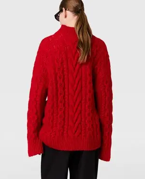 Stella McCartney Laced Sleeves Cableknit Turtleneck Sweater - Red/grey