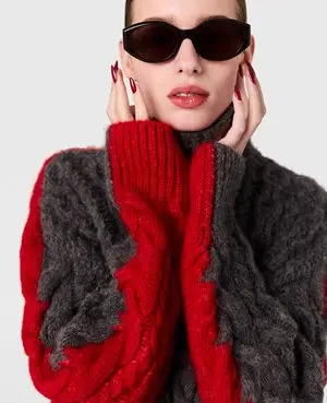 Stella McCartney Laced Sleeves Cableknit Turtleneck Sweater - Red/grey
