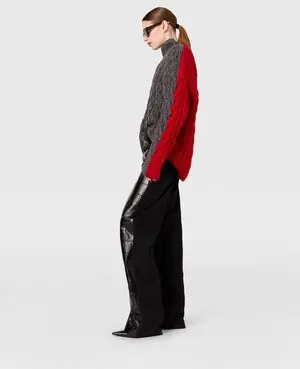 Stella McCartney Laced Sleeves Cableknit Turtleneck Sweater - Red/grey