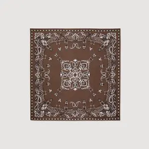 Sandro Silk Bandana Print Scarf Brown / Black