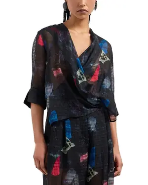 Emporio Armani Printed Silk-blend Top - Multi