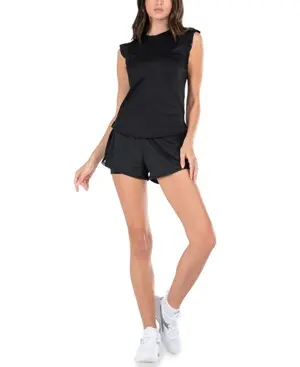 Lucky In Love Rib Tank With Ruffled Cap Sleeves - Black