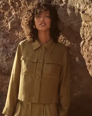Whistles Abby Linen Casual Jacket - Olive
