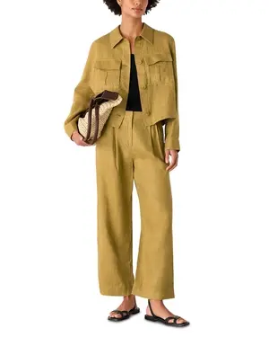 Whistles Abby Linen Casual Jacket - Olive