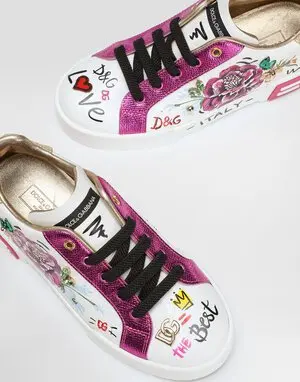 Dolce & Gabbana Dauphine Calfskin And Straw Sneakers - Multicolor