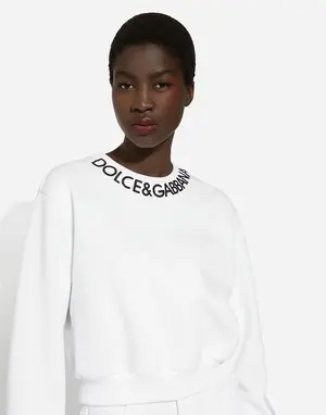 Dolce & Gabbana Cropped Jersey Sweatshirt With Logo Embroidery