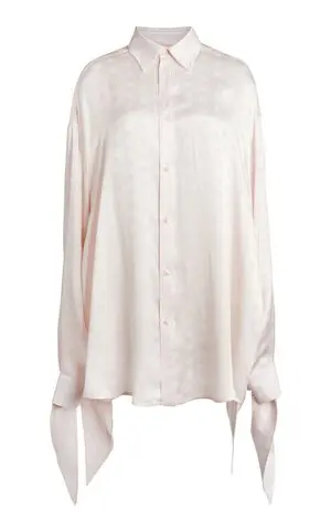 Balenciaga Knotted-cuff Logo-jacquard Silk Shirt - White