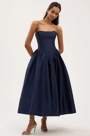 Bhldn Strapless Basque-waist A-line Midi Dress - Nightfall