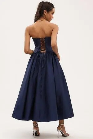 Bhldn Strapless Basque-waist A-line Midi Dress - Nightfall