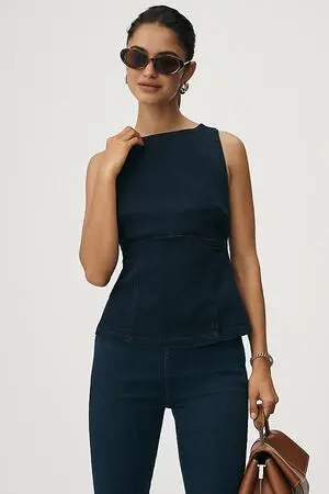 PILCRO Sleeveless Open-back Denim Peplum Top - Kit Wash