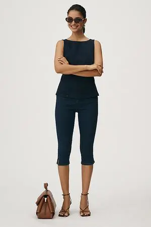 PILCRO Sleeveless Open-back Denim Peplum Top - Kit Wash