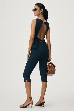 PILCRO Sleeveless Open-back Denim Peplum Top - Kit Wash