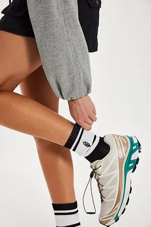 Free People Spring Break Prep Crew Socks - Black/white