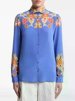 Etro Floral-print Crepe De Chine Shirt - Blue