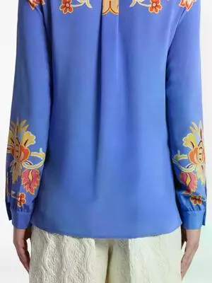 Etro Floral-print Crepe De Chine Shirt - Blue