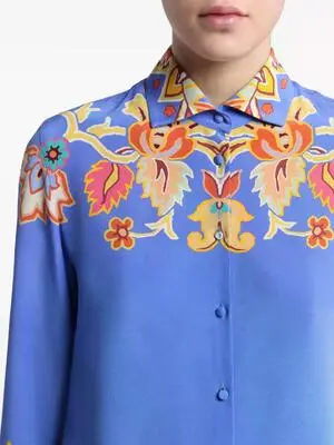 Etro Floral-print Crepe De Chine Shirt - Blue