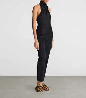 Balmain Silk Crepe Halterneck Top - Black