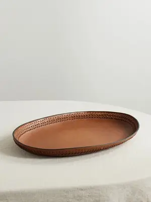 HUNTING SEASON Oval Whipstitched Leather Tray - Brown