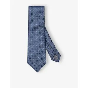 Eton Geometric-Pattern Silk Neck Tie Dark Blue