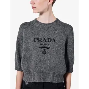 Prada Logo-intarsia Cashmere-wool Blend Jumper - Grey