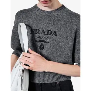 Prada Logo-intarsia Cashmere-wool Blend Jumper - Grey