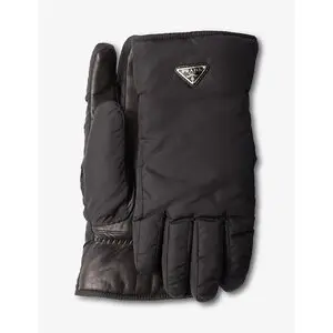 Prada Triangle-logo Leather And Re-nylon Gloves - Black