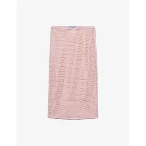 Prada Cotton Mesh Midi Skirt With Triangle Logo