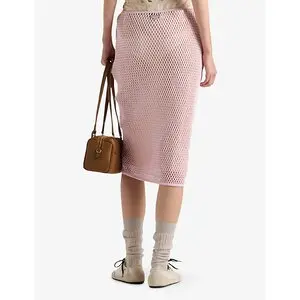 Prada Cotton Mesh Midi Skirt With Triangle Logo