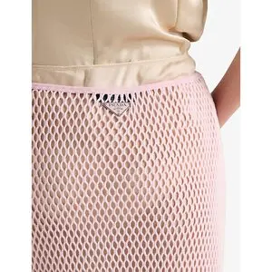 Prada Cotton Mesh Midi Skirt With Triangle Logo