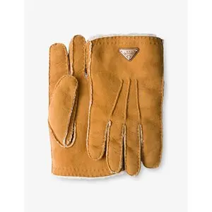 Prada Suede Gloves With Triangle Logo - Neutral