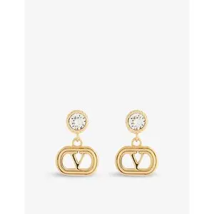 Valentino Garavani Ovalette Gold-plated Brass And Crystal Earrings - Oro/crystal
