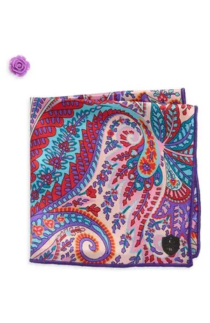CLIFTON WILSON Lavender Paisley Silk Pocket Square Purple