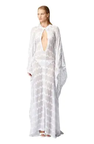 Missoni Long Cover-up Caftan In Zigzag Lamé Viscose - Silver