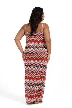 FASHION-SZN CURVE Strappy Retro Print Maxi Dress - Brown