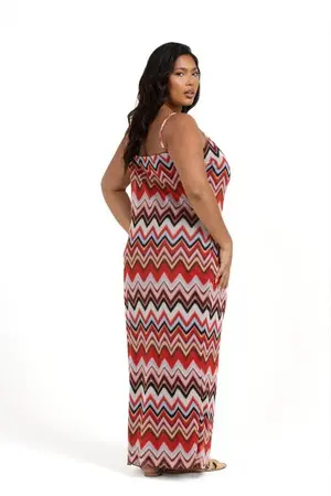 FASHION-SZN CURVE Strappy Retro Print Maxi Dress - Brown