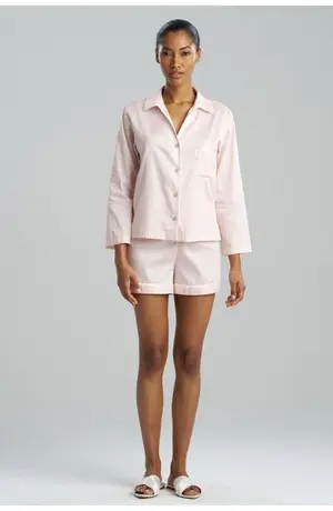 Natori Cotton Sateen Embroidered Essentials Notch Pj Short Set - Blush