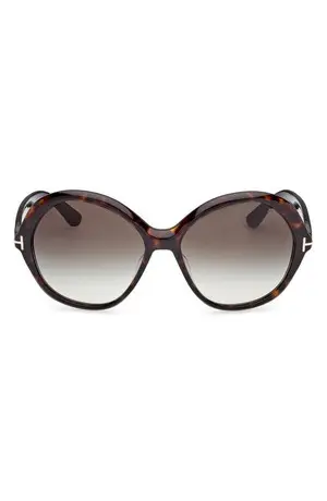 TOM FORD Annabelle 60mm Round Frame Sunglasses - Shiny Havana Eco / Grad Smoke