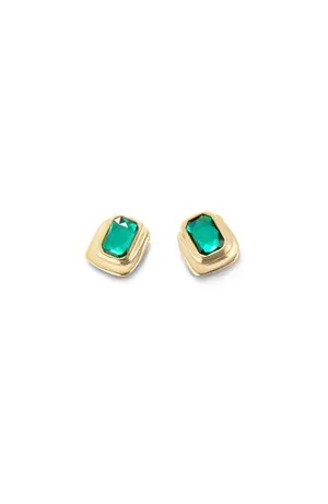 UNODE50 Green Crystal Stud Earrings - Gold