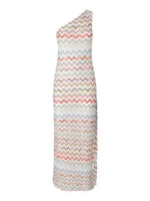 Missoni Long One-shoulder Dress With 3d Zig Zag Lam