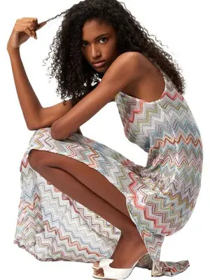 Missoni Long One-shoulder Dress With 3d Zig Zag Lam