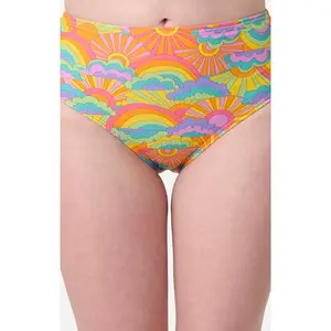 Unique Vintage High Leg Bikini Bottom - Rainbow Print
