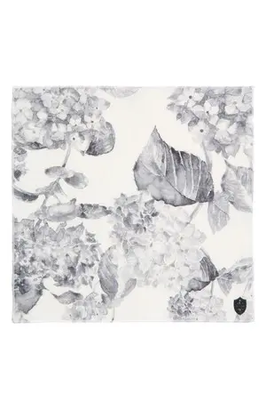 CLIFTON WILSON Grey & White Floral Linen Pocket Square - Gray