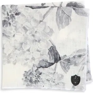 CLIFTON WILSON Grey & White Floral Linen Pocket Square Gray