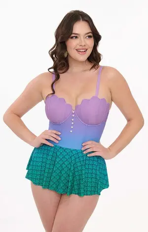 Unique Vintage Spaghetti Strap Sweetheart One Piece Swimsuit - Purple/blue Ombre