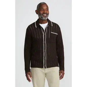 LANDS' END Long Sleeve Polo Cardigan - Rich Coffee