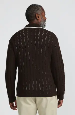 LANDS' END Long Sleeve Polo Cardigan - Rich Coffee
