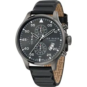 Ted Baker London Chronograph Leather Strap Watch - Black