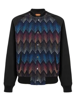 Missoni Cotton-blend Bomber Jacket With Zigzag Knit Insert