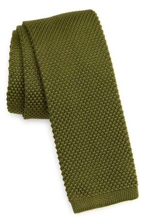 CLIFTON WILSON Knit Silk Neck Tie - Olive