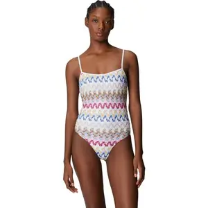 Missoni Lame Viscose Lace One-Piece Swimsuit White Multi